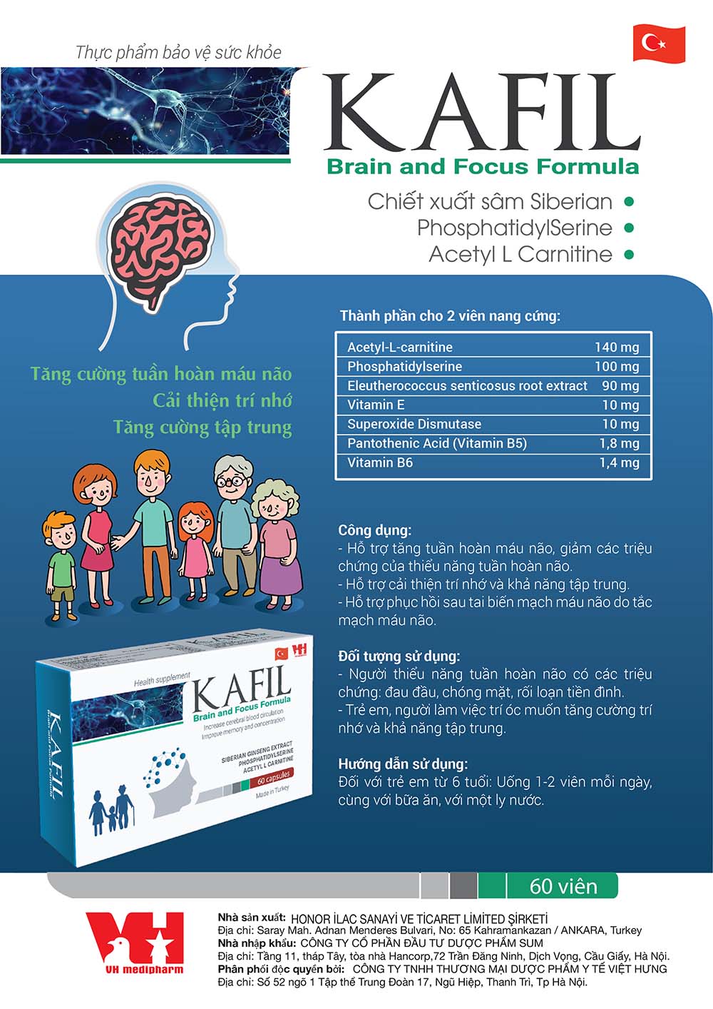 KAFIL - Viên uống bổ não, tăng cường trí nhớ, sự tập trung